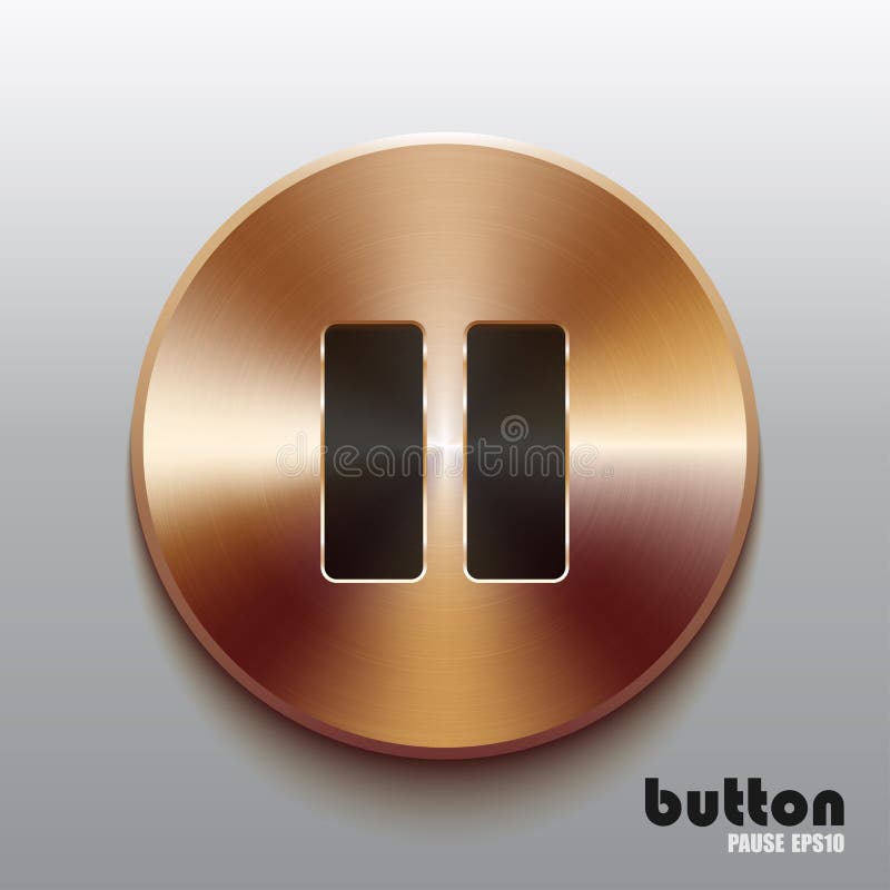 Pause Button with Brushed Metal Texture Isolated on Gray Background ...