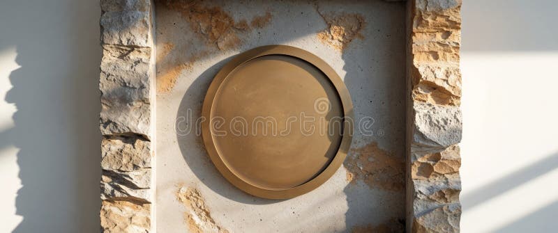 Bronze Plaque Set in a Rough Stone Frame. Stock Photo - Image of label ...