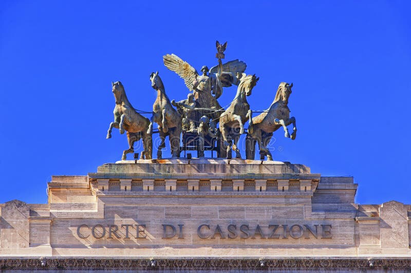 Bronze Quadriga on the Palace of Justice in Rome Stock Photo - Image of ...