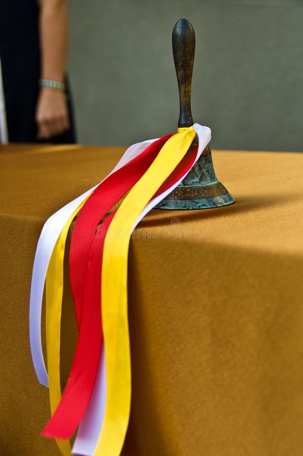 Bronze Retro School Bell with Festive Colored Ribbons. Stock Image ...