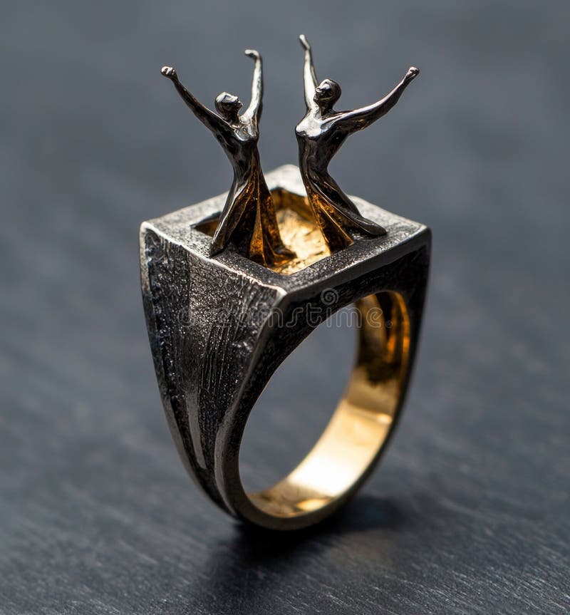 Bronze Sculpture Ring with Abstract Figures on Textured Surface Stock ...