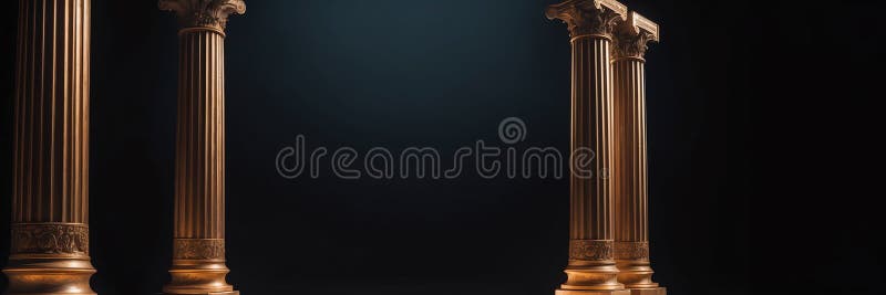 Bronze Roman Greek Columns Lighting on Plain Black Background Banner Ai ...