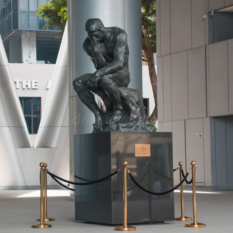 A Bronze Sculpture of the Thinker Editorial Photography - Image of tree ...