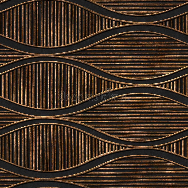 Bronze Seamless Texture with Waves and Stripes Pattern, 3D Illustration ...