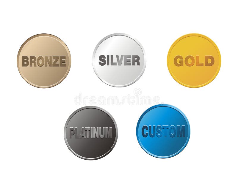 Bronze, Silver, Gold, Platinum, Custom Coins Stock Illustration ...