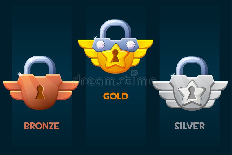 Bronze, Silver and Golden Padlock. Award Game Icons Stock Illustration ...