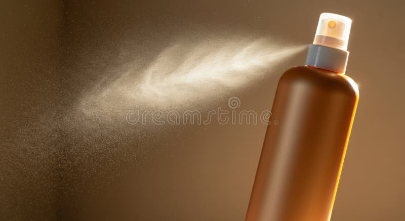 Bronze Spray Bottle Releasing Fine Mist Against Brown Background Stock ...