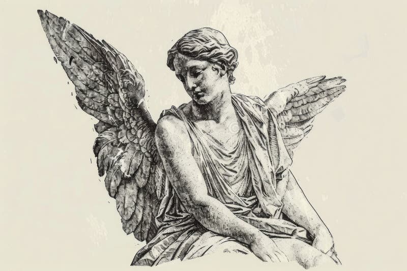 A Bronze Statue of an Angel with Outstretched Wings and a Gentle ...