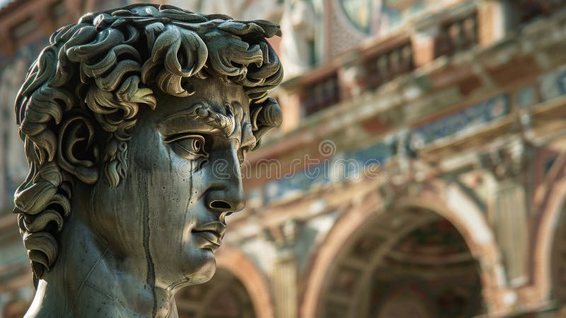 Bronze Statue of David Against Renaissance Architecture Background in ...