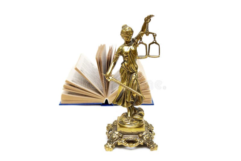 Bronze Statue of Justice and an Open Book Stock Image - Image of ...
