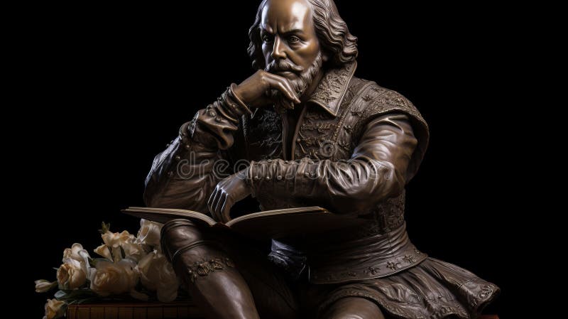 Hyperrealistic William Shakespeare Statue on Book with Black Background ...