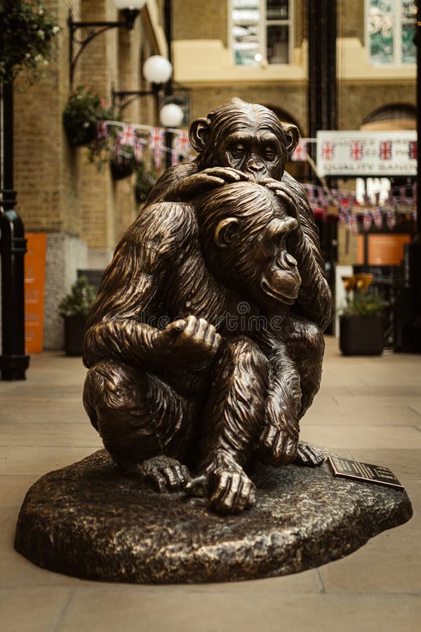 Bronze Statue of Two Chimpanzees in London. England, UK Editorial Stock ...