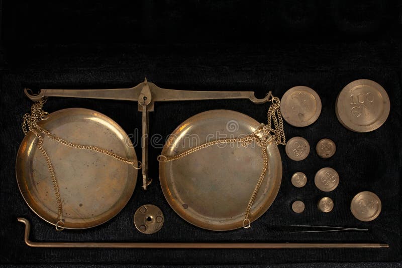 Bronze Traditional Balance Scale Set with Weights in Box Stock Image ...
