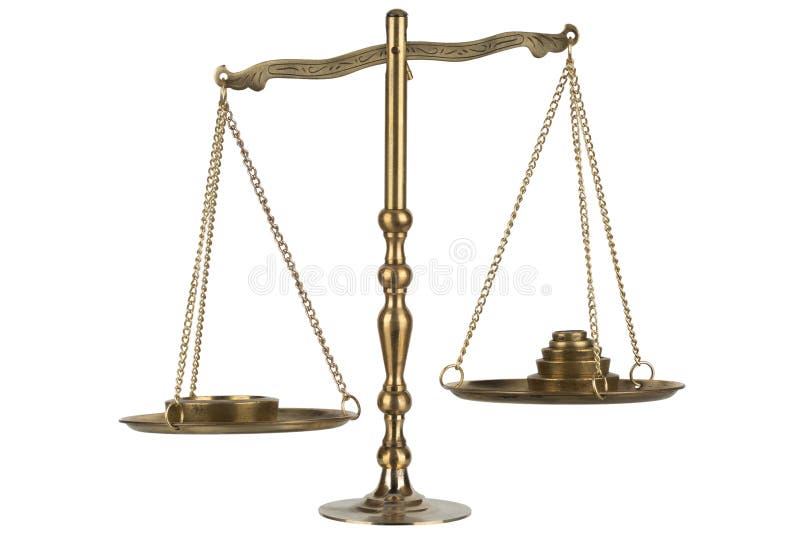 Bronze Traditional Balance Scale with Weights Isolated on White Stock ...