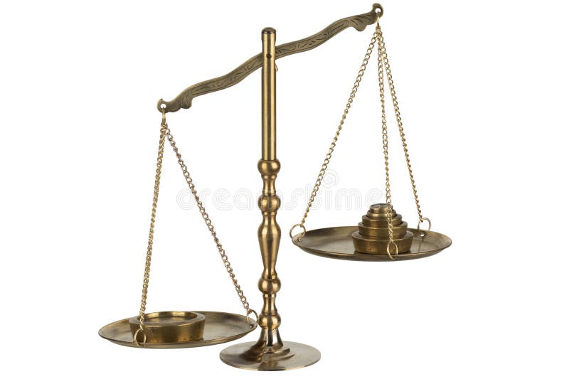 Bronze Traditional Balance Scale with Weights Isolated on White Stock ...