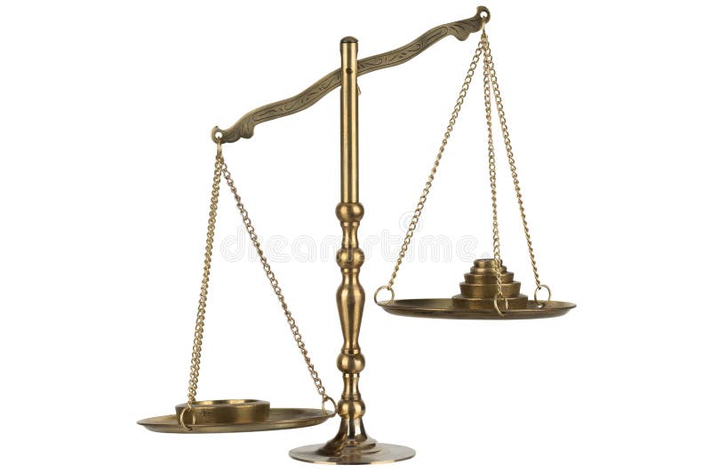 Bronze Traditional Balance Scale with Weights Isolated on White Stock ...