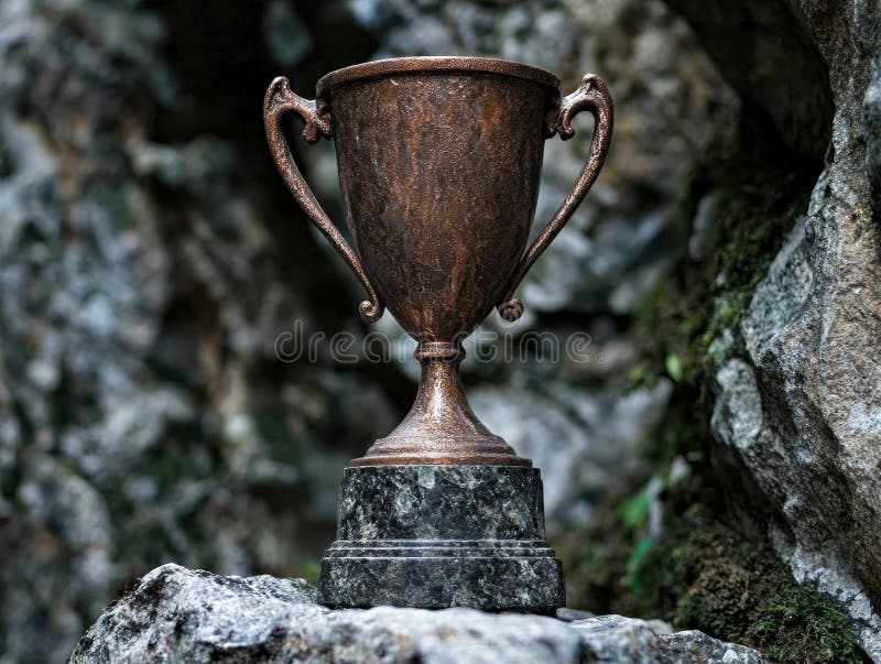 Bronze Trophy on a Rock in a Forest Stock Illustration - Illustration ...