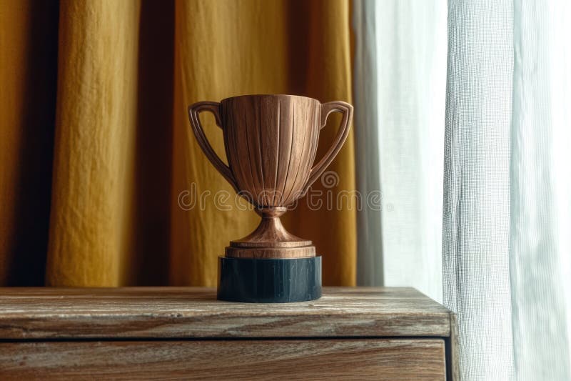 A Bronze Trophy Sits on a Wooden Table. Stock Illustration ...