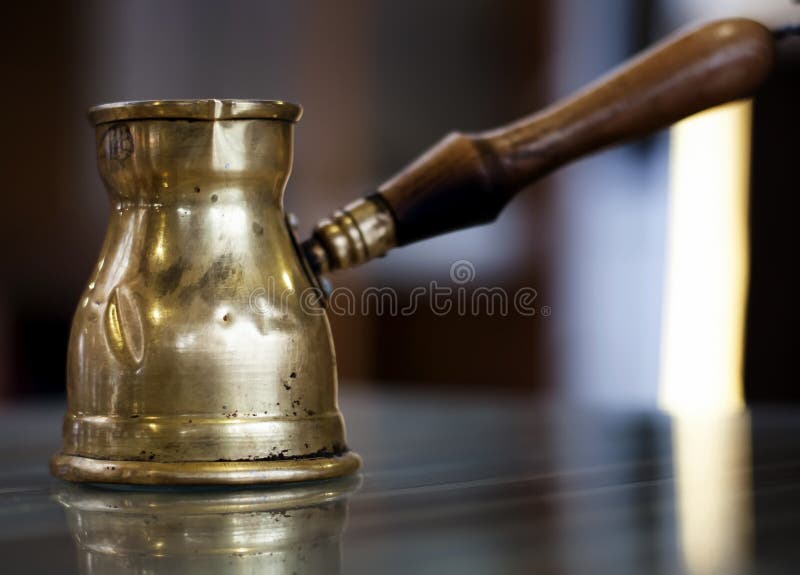 Bronze Turka for Making Coffee Stock Photo - Image of glass, goods ...