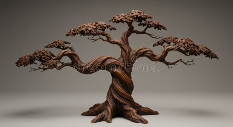 Bronze Twisted Tree Sculpture on Gray Background Stock Illustration ...