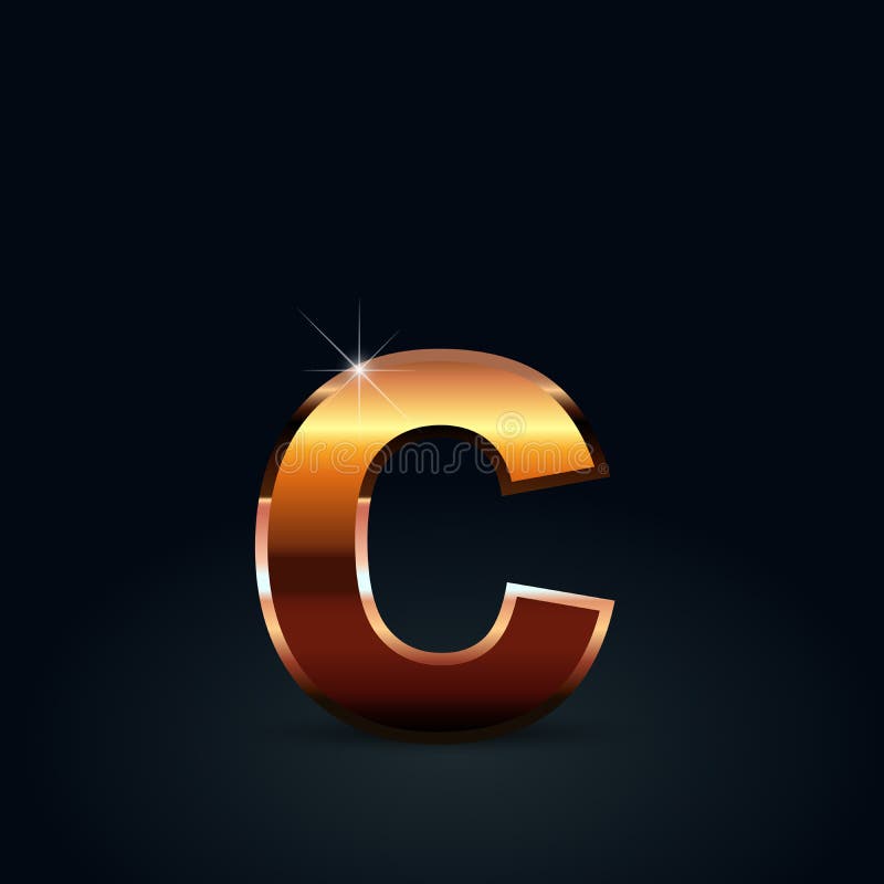 Bronze Vector Letter C Lowercase Isolated on Black Background Stock ...