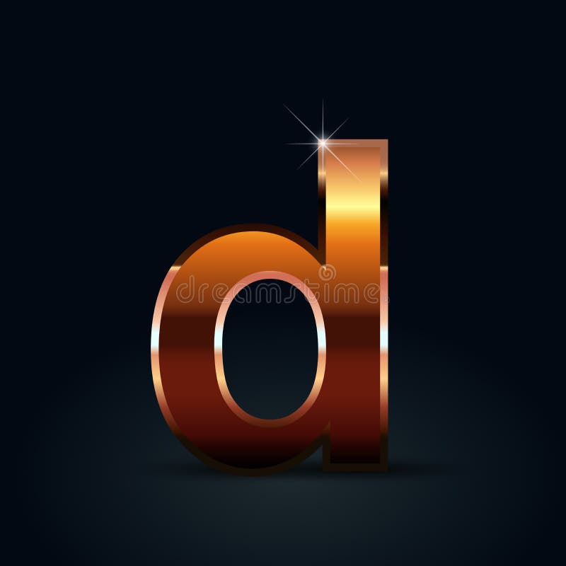 Bronze Vector Letter D Lowercase Isolated on Black Background Stock ...