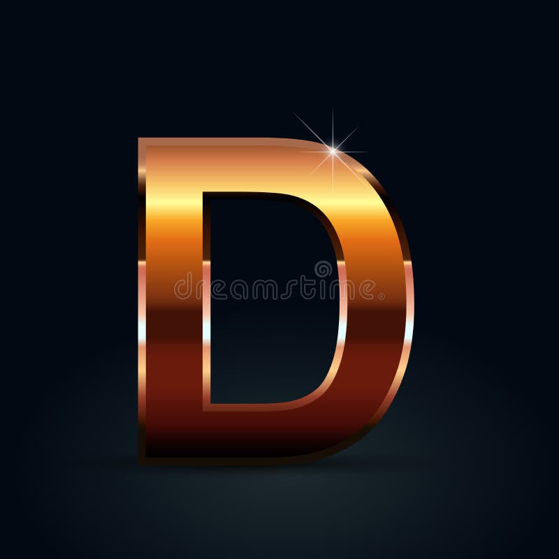 Bronze Vector Letter D Uppercase Isolated on Black Background Stock ...