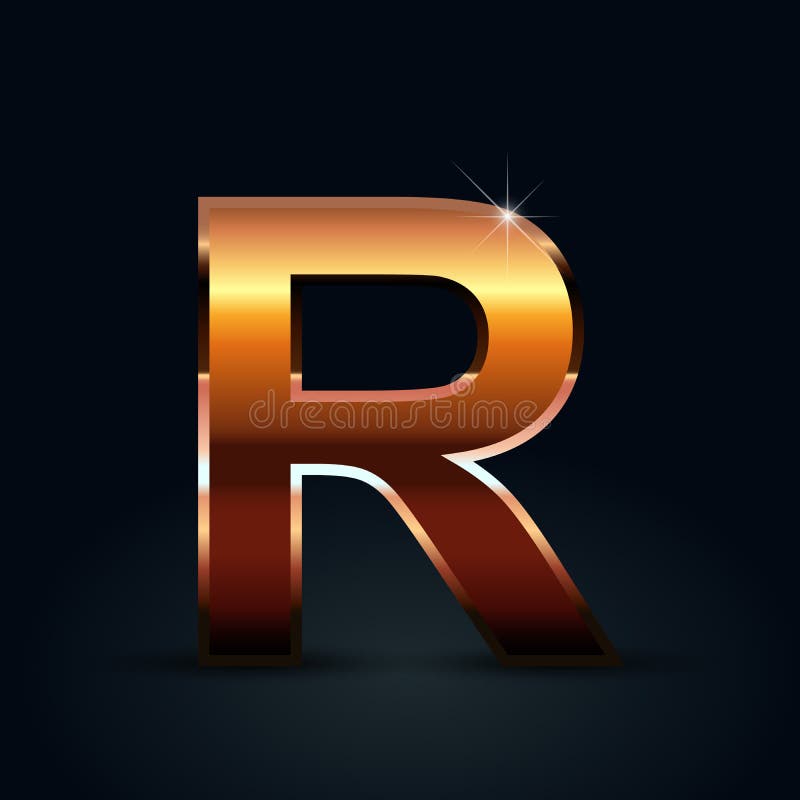 Bronze Vector Letter R Uppercase Isolated on Black Background Stock ...