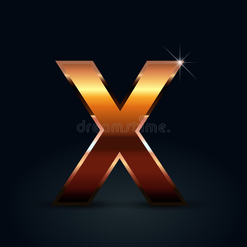 Bronze Vector Letter X Uppercase Isolated on Black Background Stock ...