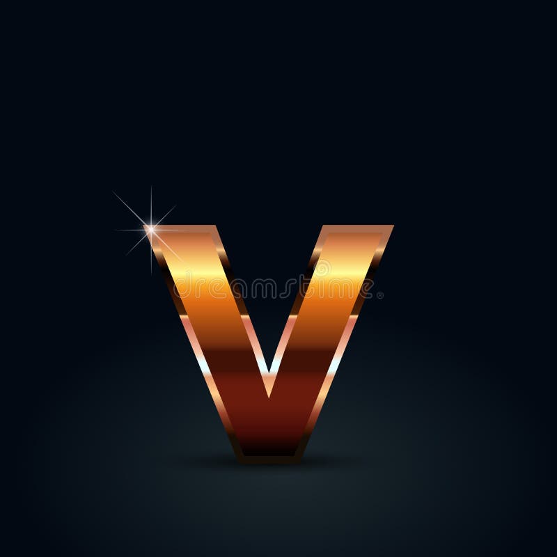 Bronze Vector Letter V Lowercase Isolated on Black Background Stock ...