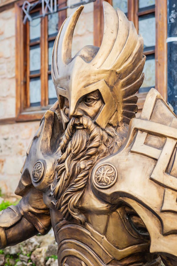 Bronze Warrior Statue with Detailed Armor and Helmet Stock Image ...