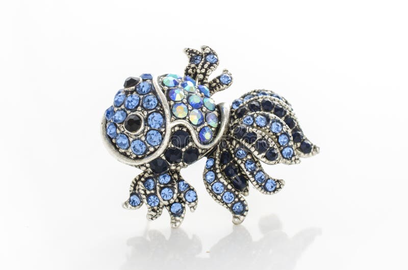 Brooch Fish with Diamonds Isolated on White Stock Photo - Image of ...