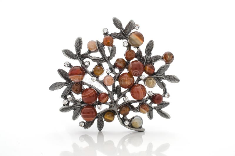Brooch Tree with Gems Isolated on White Stock Image - Image of closeup ...