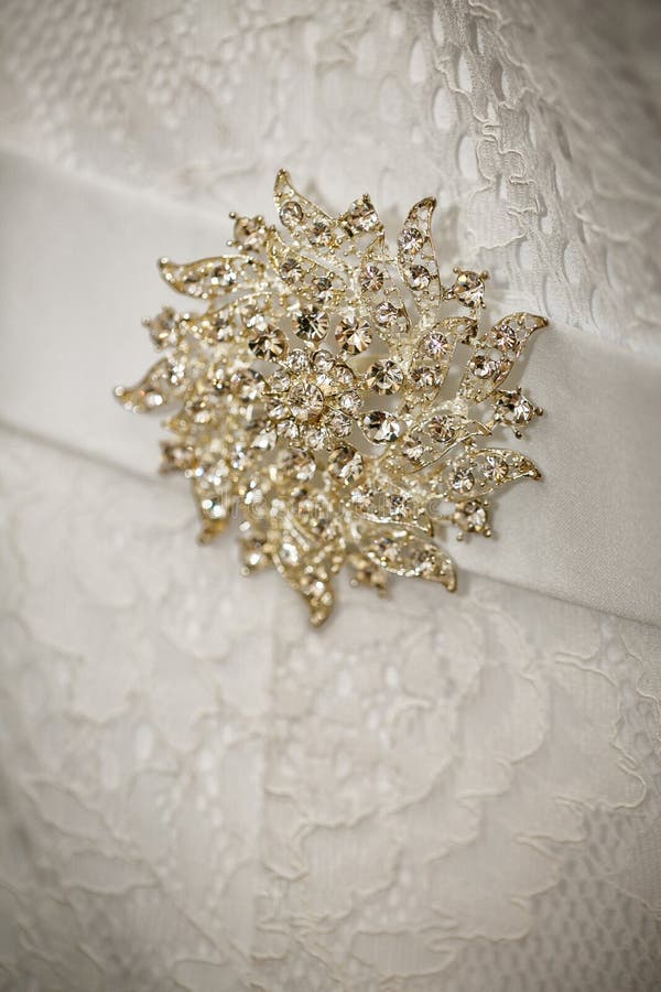 Brooch of Wedding Dress Details Close Up Stock Image - Image of ...