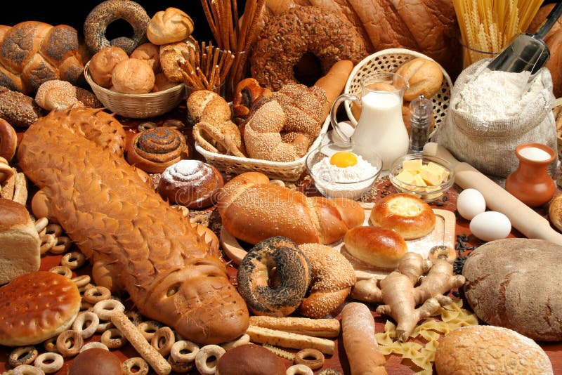 Brood, bloem, melk, boter stock afbeelding. Image of brood - 3427299