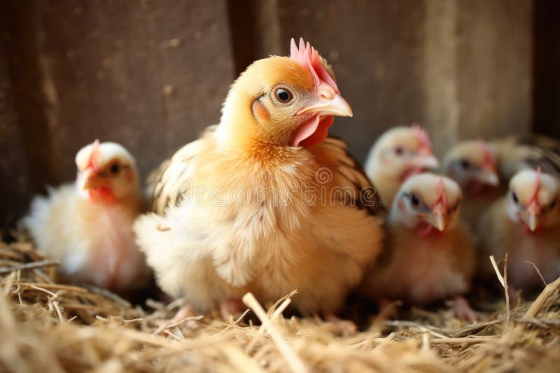A Brood of Chicks Under the Mother Hens Wings Stock Image - Image of ...