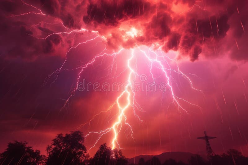 Brooding, Apocalyptic Atmosphere with Vivid Red Lightning in the Sky ...