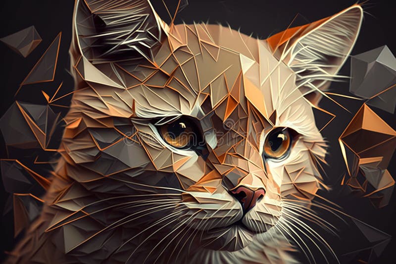 Brooding Cat Muzzle. Stylized Portrait of Kitten. Pet Silently Looks ...