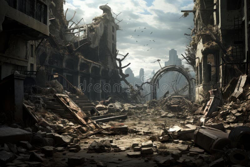 Brooding Digital Artwork of a Destroyed Cityscape, Symbolizing ...