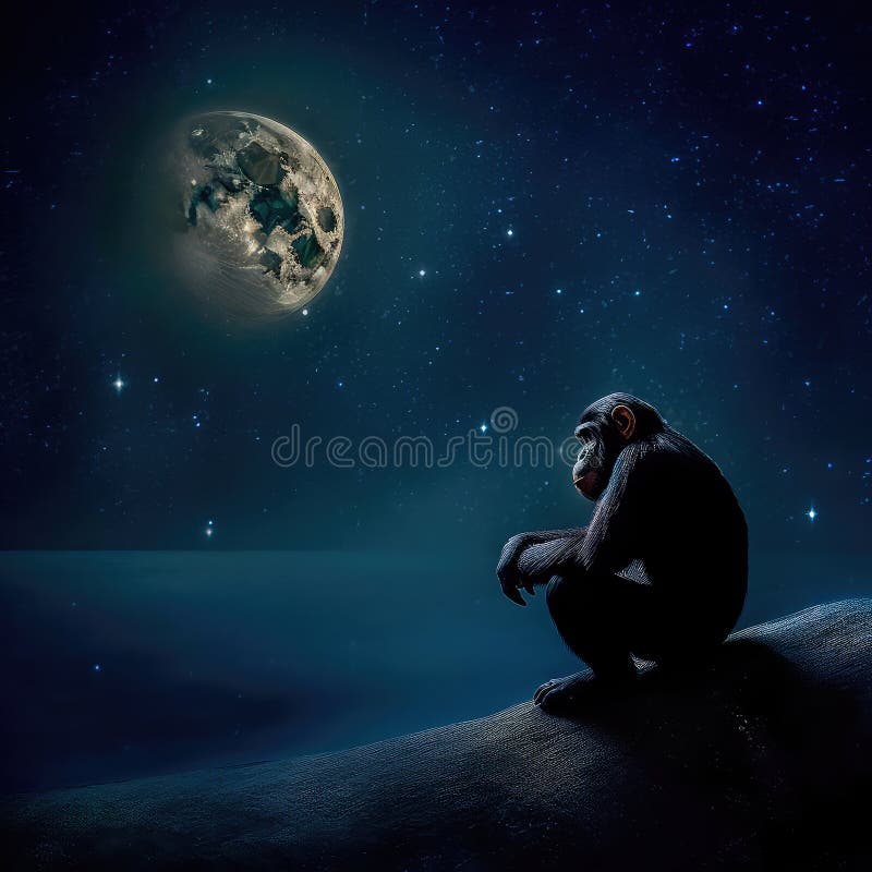 Brooding Primate Sits on Top of a Cliff, Contemplating a Cosmic ...