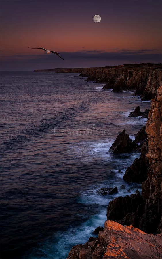 A Brooding Sea Stretches Out Under a Twilight Sky, Its Dark Waves ...