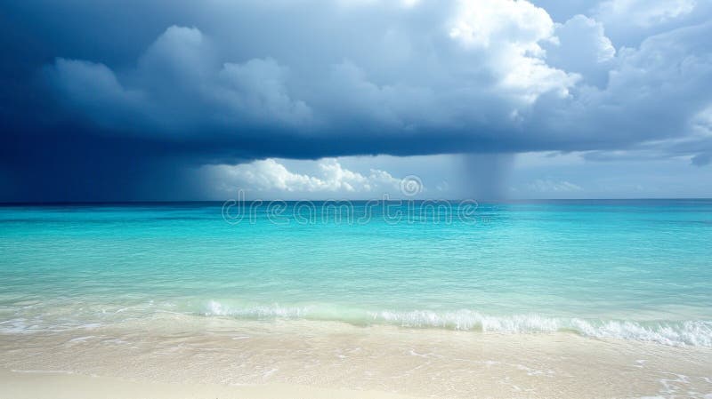 Brooding Sky Over the Ocean with a Piercing Beam of Light Illuminating ...