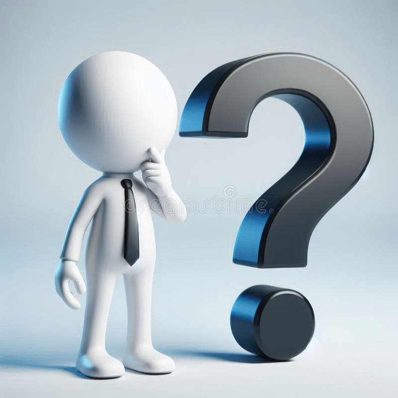 A Brooding White Character with a Question Mark. Space for Text. Stock ...