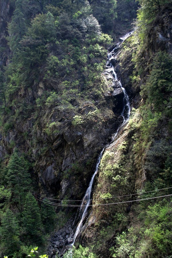 Brook Flows through a Great Height Along S-shaped Rocky Path Stock ...