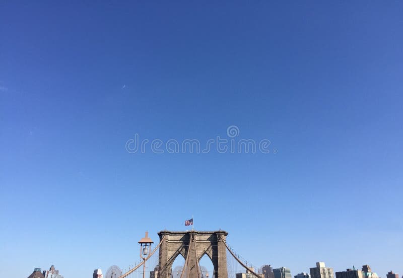 Brooklyn Bridge with Blue Sky Stock Image - Image of buildings, bridge ...