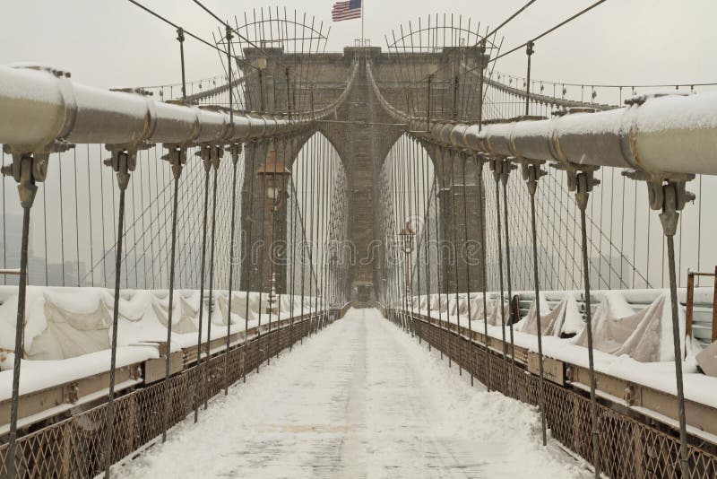 Brooklyn Bridge Cables in Snow Stock Photo - Image of steel, bridge ...