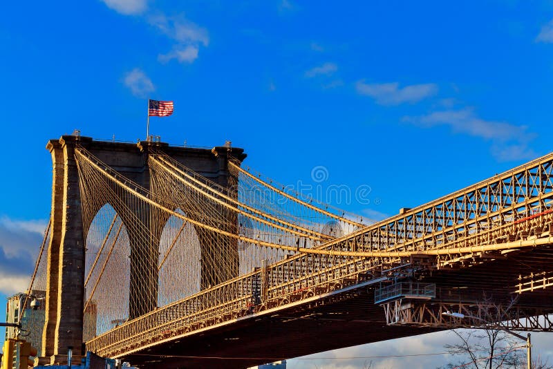 Brooklyn Bridge with Cloudy Blue Sky, New York Stock Image - Image of ...