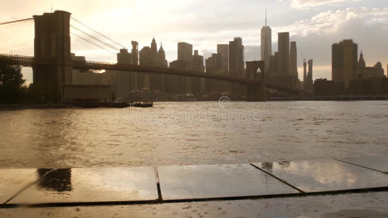 Brooklyn Bridge, Dumbo, Rainy Foggy Day. New York City Manhattan ... Brooklyn Bridge, Dumbo, Rainy Foggy Day. New York City Manhattan ...