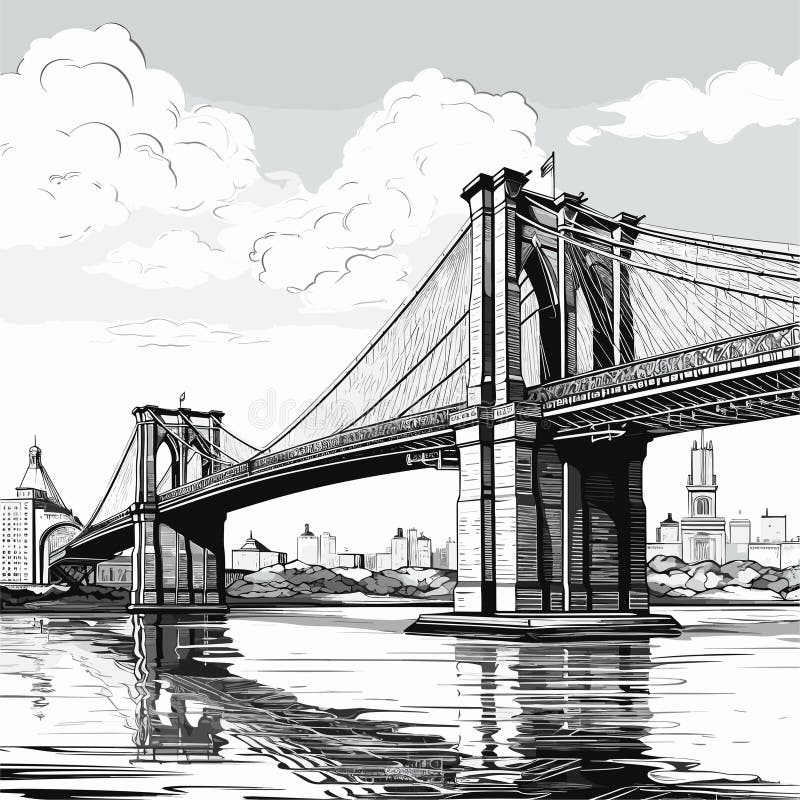 Brooklyn Bridge. Brooklyn Bridge Hand-drawn Comic Illustration. Vector ...