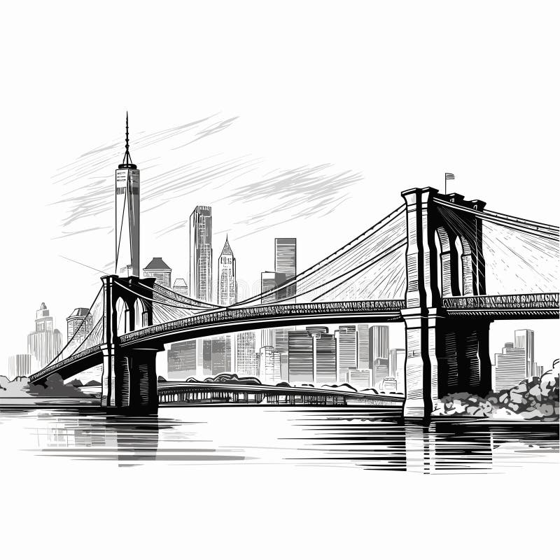 Brooklyn Bridge. Brooklyn Bridge Hand-drawn Comic Illustration. Vector ...